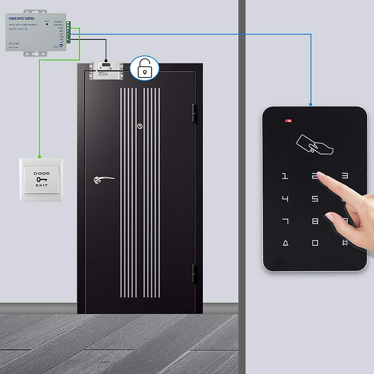 OBO HANDS RFID Door Access Control System Keypad +NC Electric Drop Bolt Lock+Power Supply+Exit Button +10pcs Fobs/Cards