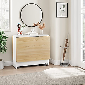 Alkmaar Folding Dining Table, 47.2" D x 23.6" W x 29.5" H, Pear Wood Color and White