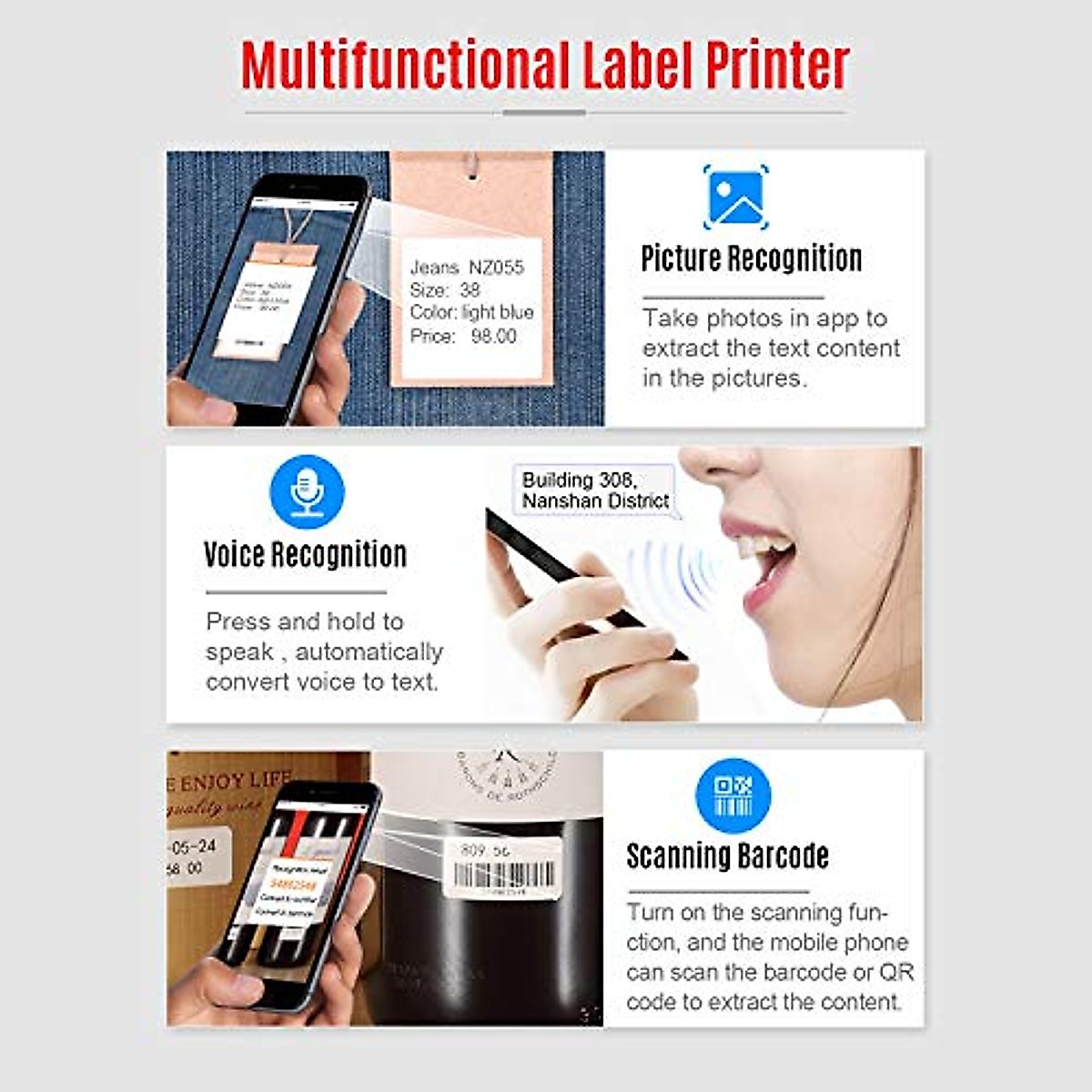 VIBY Portable 80mm Thermal Label Printer BT Label Maker Sticker Machine with Rechargeable Battery for iOS Android Computer