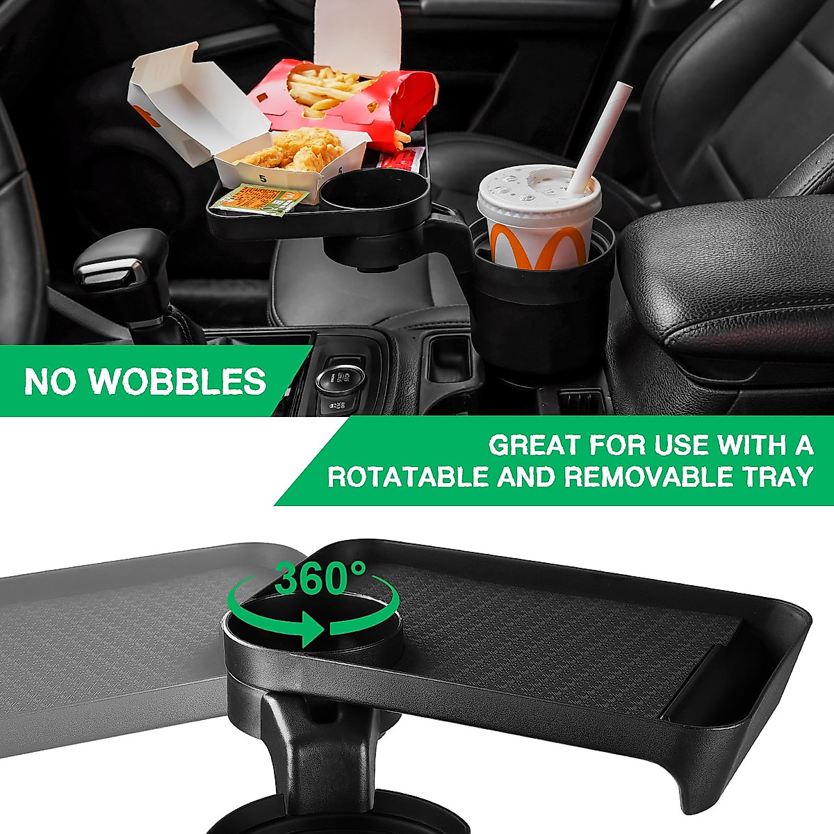 Cup Holder Tray for Car, Drink Holder Expander Compatible with Yeti 20/26/30 oz Hydro Flasks 32/40 oz Nalgenes 30/32/38/48 oz Camelbak 32/40 oz Detachable Tray Table