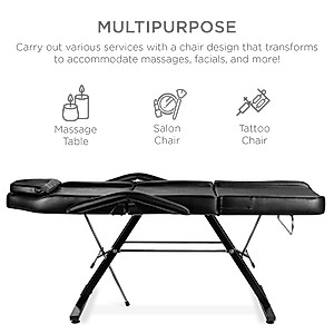 Best Choice Products 71in 3-Section Multipurpose Massage Bed, Spa & Salon Facial, Tattoo Chair w/Hydraulic Stool, Removable Headrest, Facial Cradle, Towel Hanger - Black