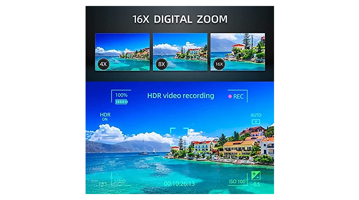 Monitech 4K Digital Camera with Wide-Angle & Macro Lenses
