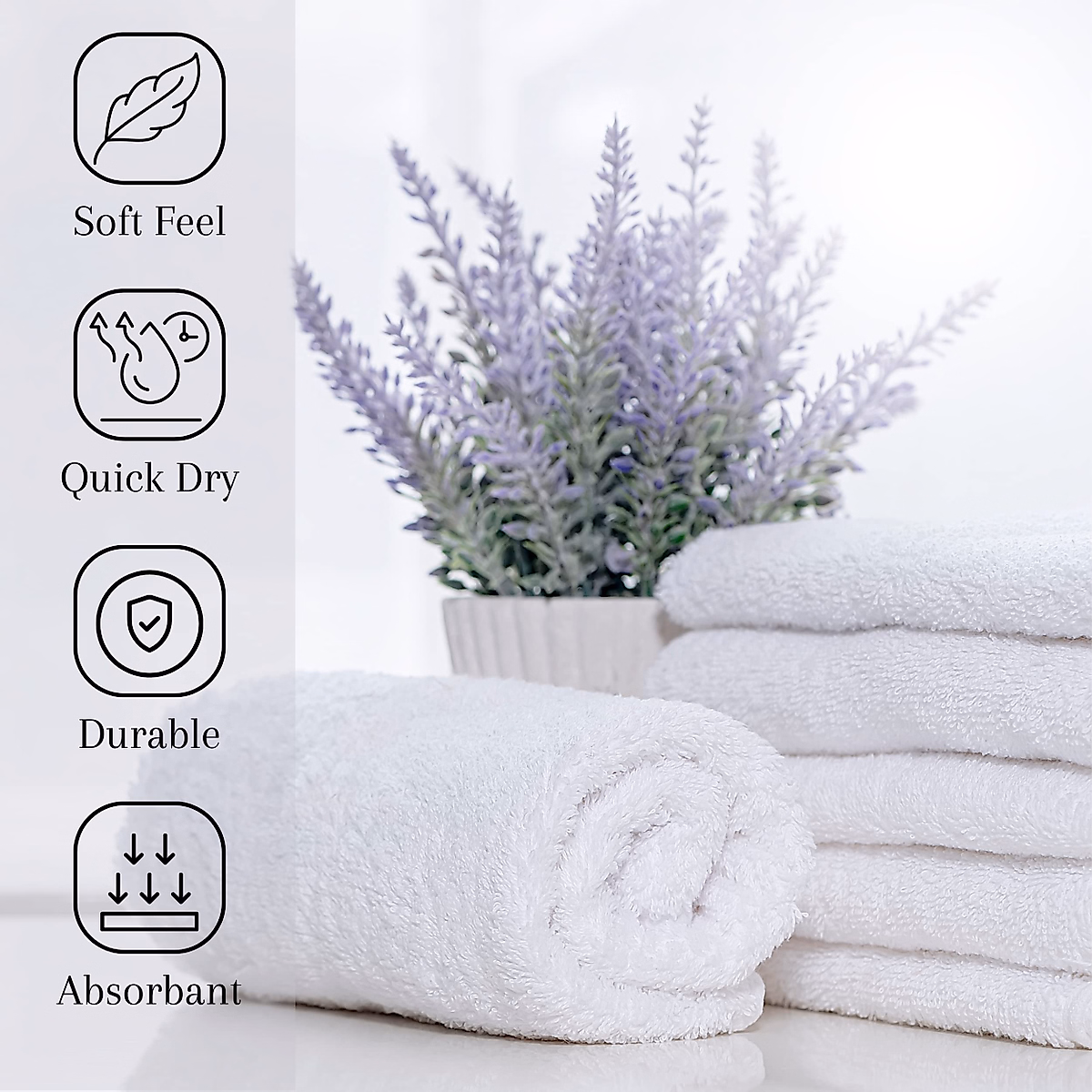 GOLD TEXTILES Premium Washcloths Towel Set (48 Pack, White, 12x12 Inches) Multi-Purpose Soft, Machine Washable Sports & Workout Towels (Pack of 48-12x12)