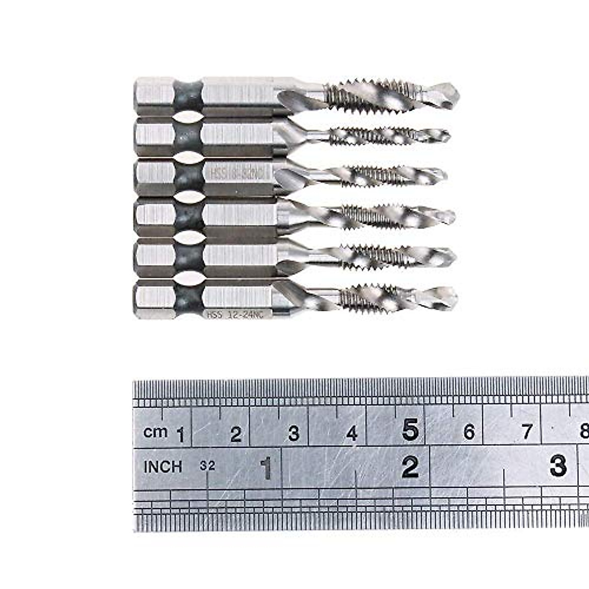 AUTOTOOLHOME 6 Pack Combination Drill and Tap Bit Set 6-32nc 8-32nc 10-32nc 10-24nc 12-24nc 1/4-20nc Screw Tap Drill Bits for Drilling Tapping Countersinking