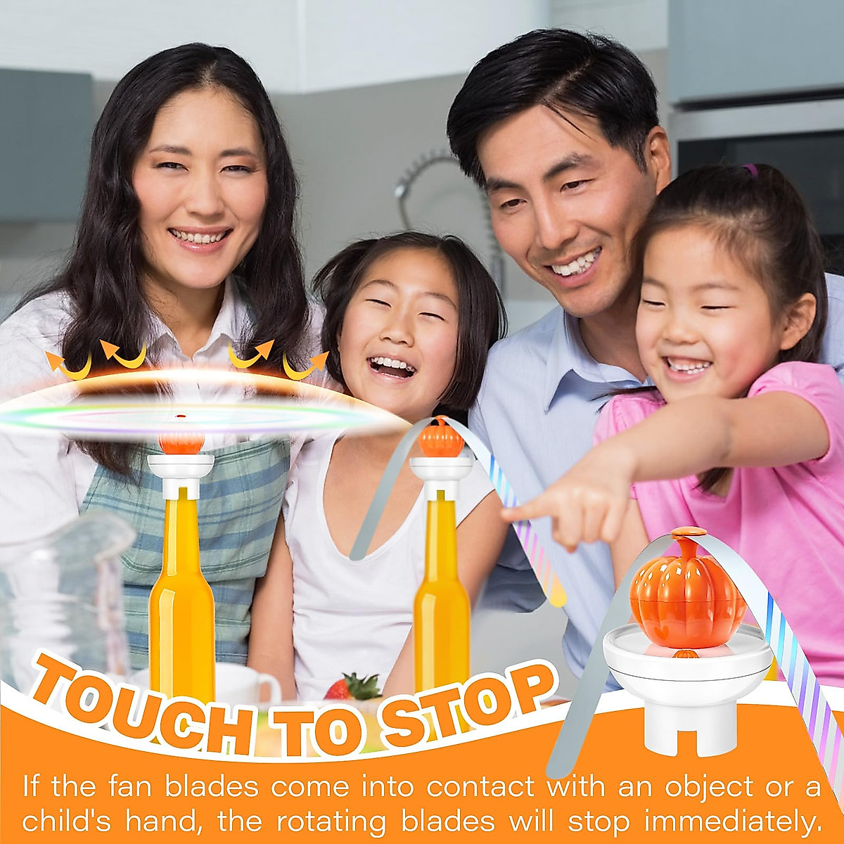 MANOPORA 4 Pack Fly Fans for Tables, Creative Pumpkin Shapes Fly Fan Portable Tabletop Food Fan, Indoor Outdoor Battery Powered Picnic Camping Fly Fans for Picnic, Party, BBQ, Kitchen, Restaurants