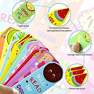 Aphrordity 36 Pieces Bookmarks for Kids Scratch and Sniff Bookmarks Food and Fruit Scented Bookmark for Enhances Children's Interest in Reading and Enhances The Reading Environment.12 Styles