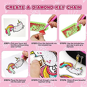 TOY Life Diamond Painting Kit For Kids with Keychains, Crafts for Girls Ages 8-12, Diamond Art for Kids, Diamond Dot Gem Art Kits for Kids, Kids Arts and Crafts for Kid Ages 8-12, Unicorn Painting Kit