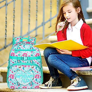 FTJCF 3PCS Backpack for Girls, 16" Cute Sequins Rainbow Kids Bookbag with Lunch Box, Elementary Preschool Kindergarten School Bag Set - Pink.