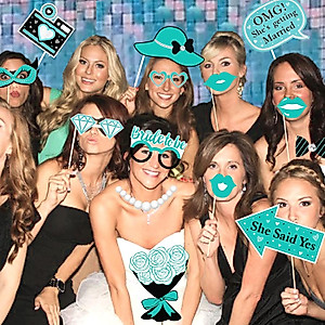 Fangleland Turquoise Bachelorette Party Photo Booth Props, 24PCS Teal Blue Bride to Be Decorations - Let's Go Girls Sign Selfie Stick for Bridal Shower Wedding Engagement Party Supplies