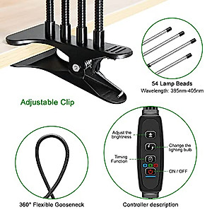 UV Black Light, 3 9 12H Timer, 10 Dimmable Levels UV Light, Four Head 108LEDs Blacklight, 395-405nm LED UV Lamp for Glow in The Dark, Stage Lighting, Body Paint, Cure 3D Printer Resin