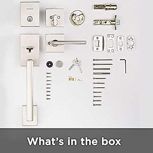 Kwikset 98180-002 San Clemente Single Cylinder Low Profile Handleset Front Door Lock with Halifax Lever featuring SmartKey Security in Satin Nickel