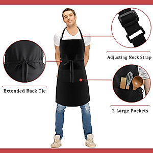 FunChaos 2 Pcs Plus Size Chef Apron, Black Apron, Unisex Apron with 2 Pockets for Cooking, Grilling, BBQ, Work, Professional Apron for Waiter Artist Hairdresser (Large Size)