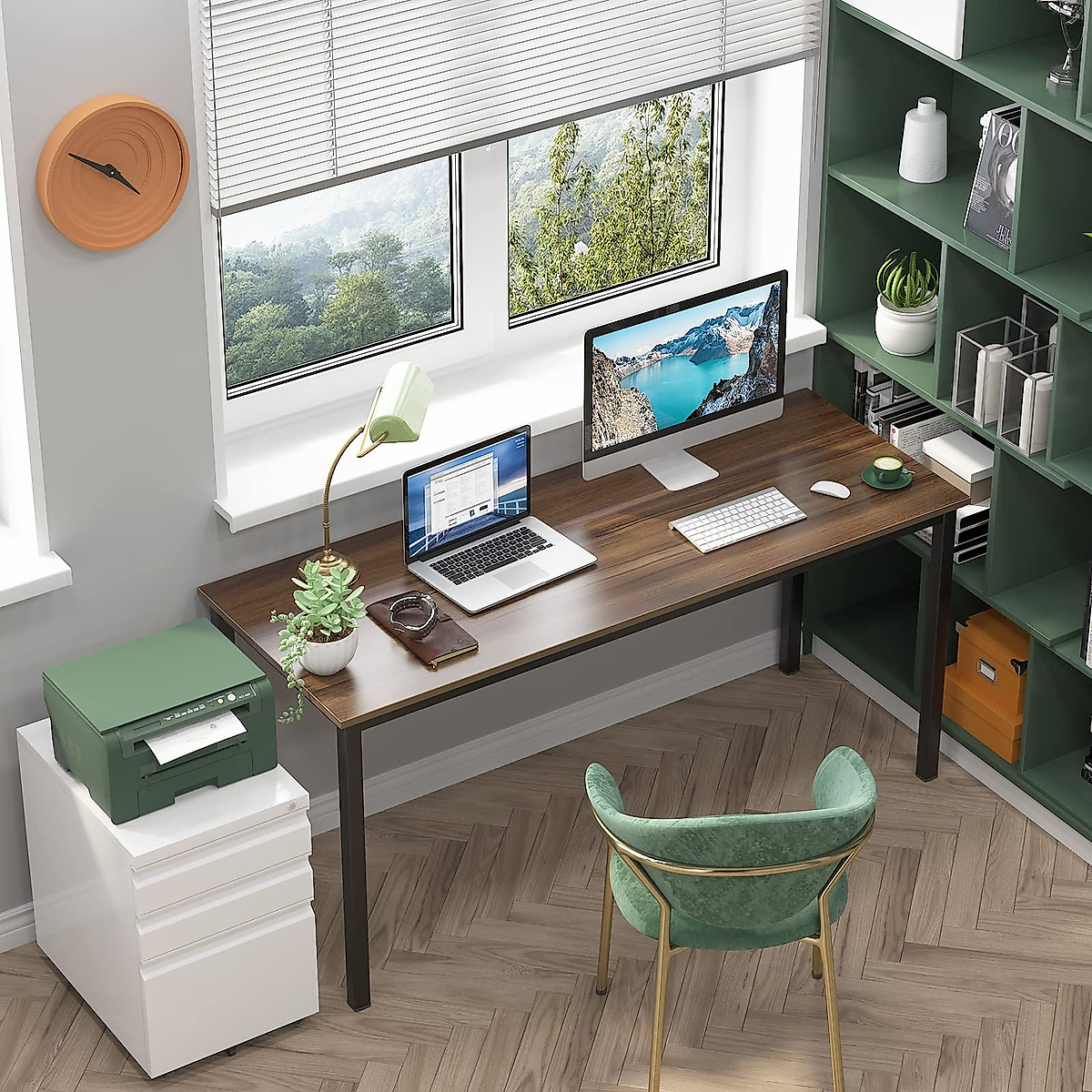 sogesfurniture 63 inches Large Size Office Desk Computer Desk Gaming Desk Computer Table Sturdy Office Desk Writing Desk, Walnut BHUS-GCP2AC3-160BW-NEW