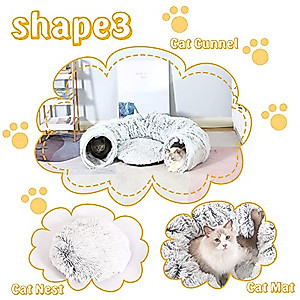 Shank Ming Cat Tunnel Bed,Collapsible Cat Tunnel with Central Mat,Plush Cat Tunnels for Indoor Cats with Hanging Ball and Peephole,Cat Play Tunnel