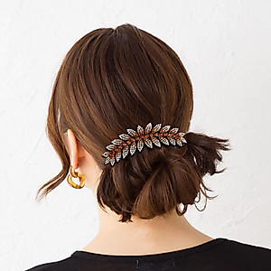 inSowni 6 Pack Luxury Glitter Sparkly Gems Rhinestones Crystals leaf Black Plastic Decorative Hair Side Combs French Twist Slides with Long Teeth Hair Bun Updo Accessories Hairpins Barrettes Clips for