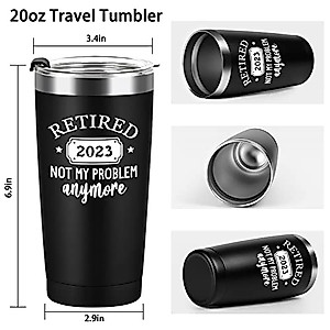 Gtmileo 2023 Retirement Gifts for Men, Retired 2023 Not My Problem Stainless Steel Insulated Travel Tumbler, Retirement Gifts for Men Him Coworkers Office Friends Colleague Teacher Dad(20oz, Black)