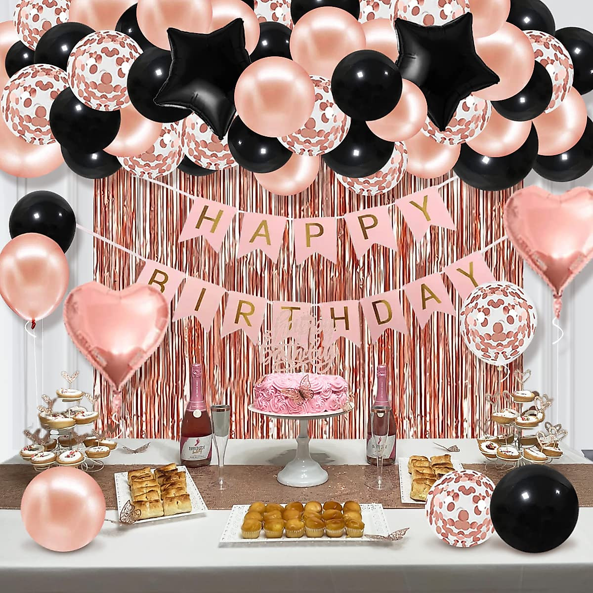 Birthday Decorations for Girl Women - Birthday Crown, Sash, HAPPY BIRTHDAY Banner , Cake Topper for Girl Women 18th 19th 21st 33th 40th 50th 60th 70th Birthday Decorations for Her Rose Gold