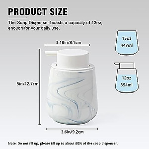 Agyiuns Marbled Blue Soap Dispenser, Ceramic Foaming Soap Dispenser with Easy-to-Press Pump for Bathroom 12 oz refillable Liquid Hand soap and Lotion for Kitchen (Marbled Blue Foam Dispenser)