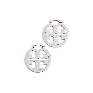 Tory Burch Women's Small Miller Hoop Earrings, Tory Silver, One Size