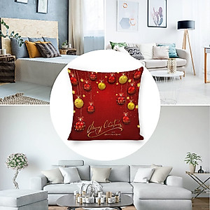Xmas Ball Baubles Quote Throw Pillow Covers 18×18 Pillowcases Set of 2 Merry Christmas Linen Decorative Square Pillow Case Cushion Covers Standard Size for Sofa Couch Outdoor Bed Pillow Protectors