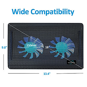 AICHESON Laptop Cooling Pad 2 1000RPM Fans Portable Computer Cooler, Blue LEDs, S007