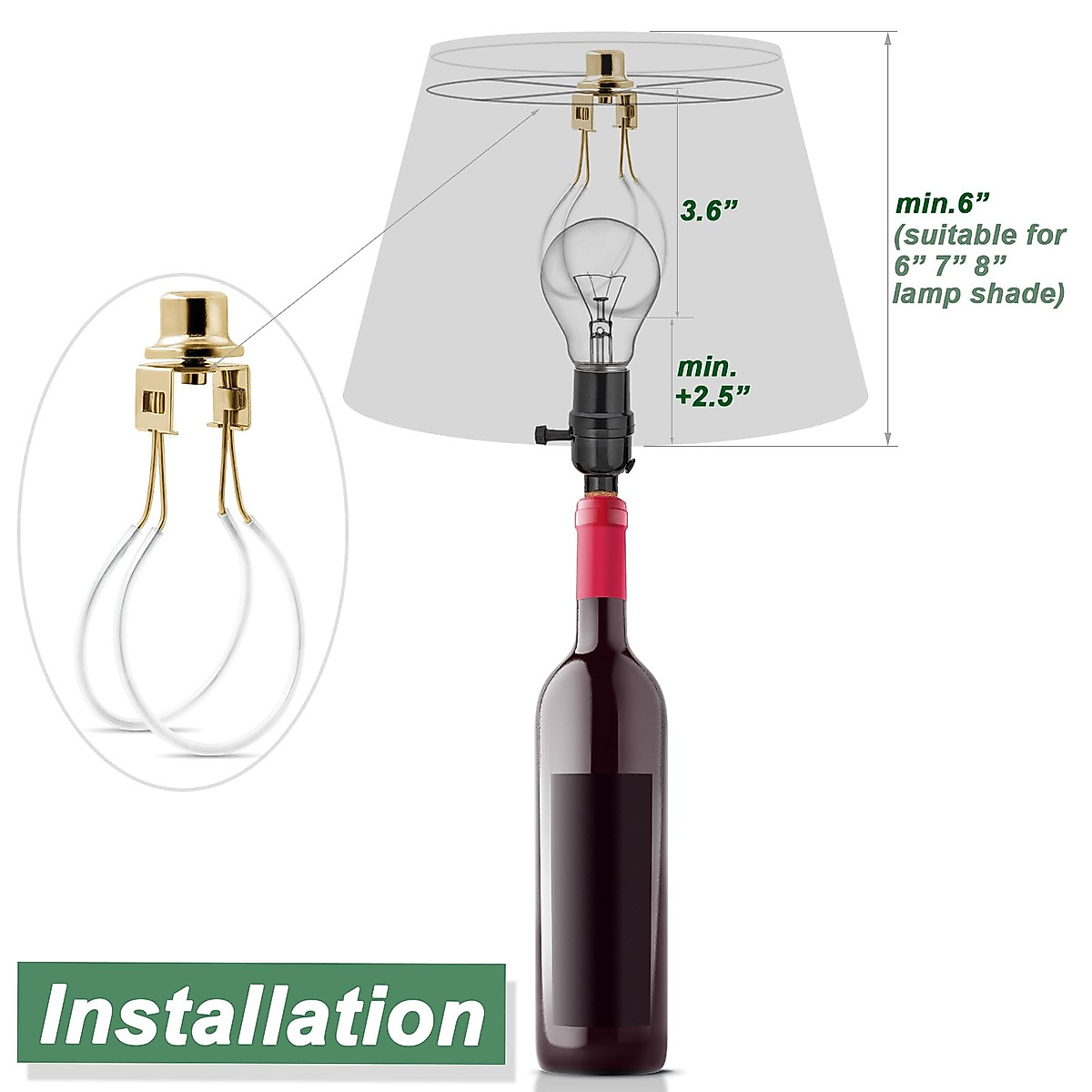 Lamp Shade Light Bulb Clip Adapter,Lamp Shade Holder with Cap Knob Finial and Silicone Levelers,Clip on Lampshade Adapter to Keep Lamp Shade in Place (Gold)