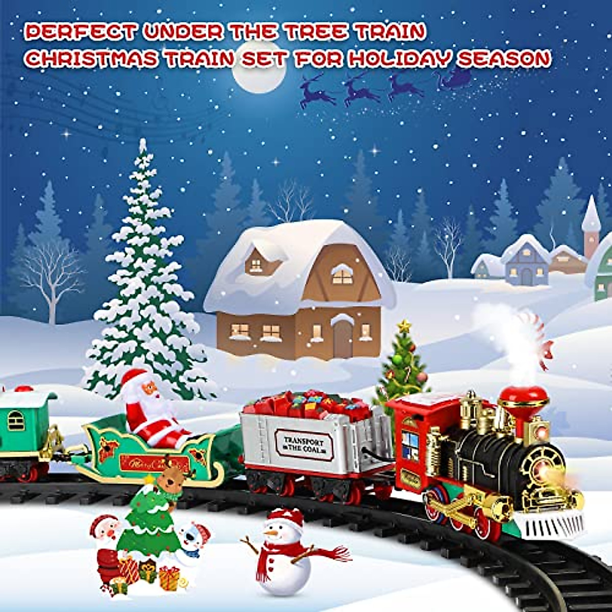 AOKESI Electric Train Set for Kids, Battery-Powered Train Toys with Light, Railway Kits w/Steam Locomotive Engine, Cargo Cars & Tracks, Classic Toy Train Set Gifts for 3 4 5 6 Years Old Boys Girls