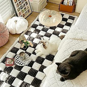 Funny Couch Cover, Cream-Coloured Large Plaid Square Pet Mat Bed Couch Cover, Couch Cover, Dog Blankets for Large Dogs, Waterproof Blanket for Dogs (27.6x59.06 in, Black)