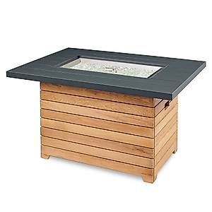 Outdoor GreatRoom Co Propane Fire Pit Table - Darien Gas Fire Pits for Outside Patio - 44 Inch Rectangular Everblend Concrete Firepit Fire Table, Wood Base, Glass Tabletop Cover, 55,000 BTU - Black