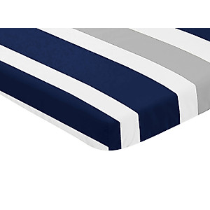 Sweet Jojo Designs Navy Blue and Grey Baby Boy Fitted Mini Portable Crib Sheet for Stripe Collection - for Mini Crib or Pack and Play ONLY