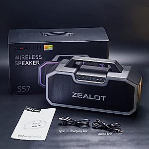 ZEALOT Bluetooth Speakers, 80W Speakers Bluetooth Wireless with Dual Paring,IPX7 Waterproof Speaker with 14,400MAh Big Battery,50H Playtime,Stereo,Party, Beach Portable Speaker,Black