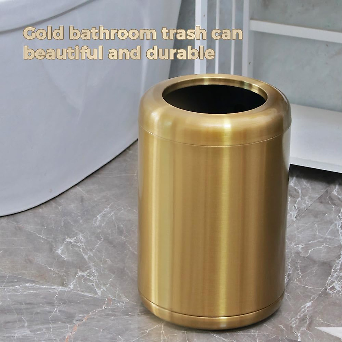 YOJIA 8l/2.11gallons Small Gold Bathroom Trash Can,Brushed Gold Garbage Can，Brass Gold Trash Can for Bathroom,Bedroom,Hotel,Dressing Room,Rv,Store (235 Gold)