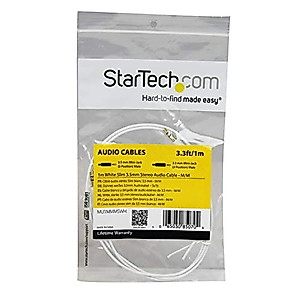 StarTech.com 1m White Slim 3.5mm Stereo Audio Cable - 3.5mm Audio Aux Stereo - Male to Male Headphone Cable - 2x 3.5mm Mini Jack (M) White (MU1MMMSWH)