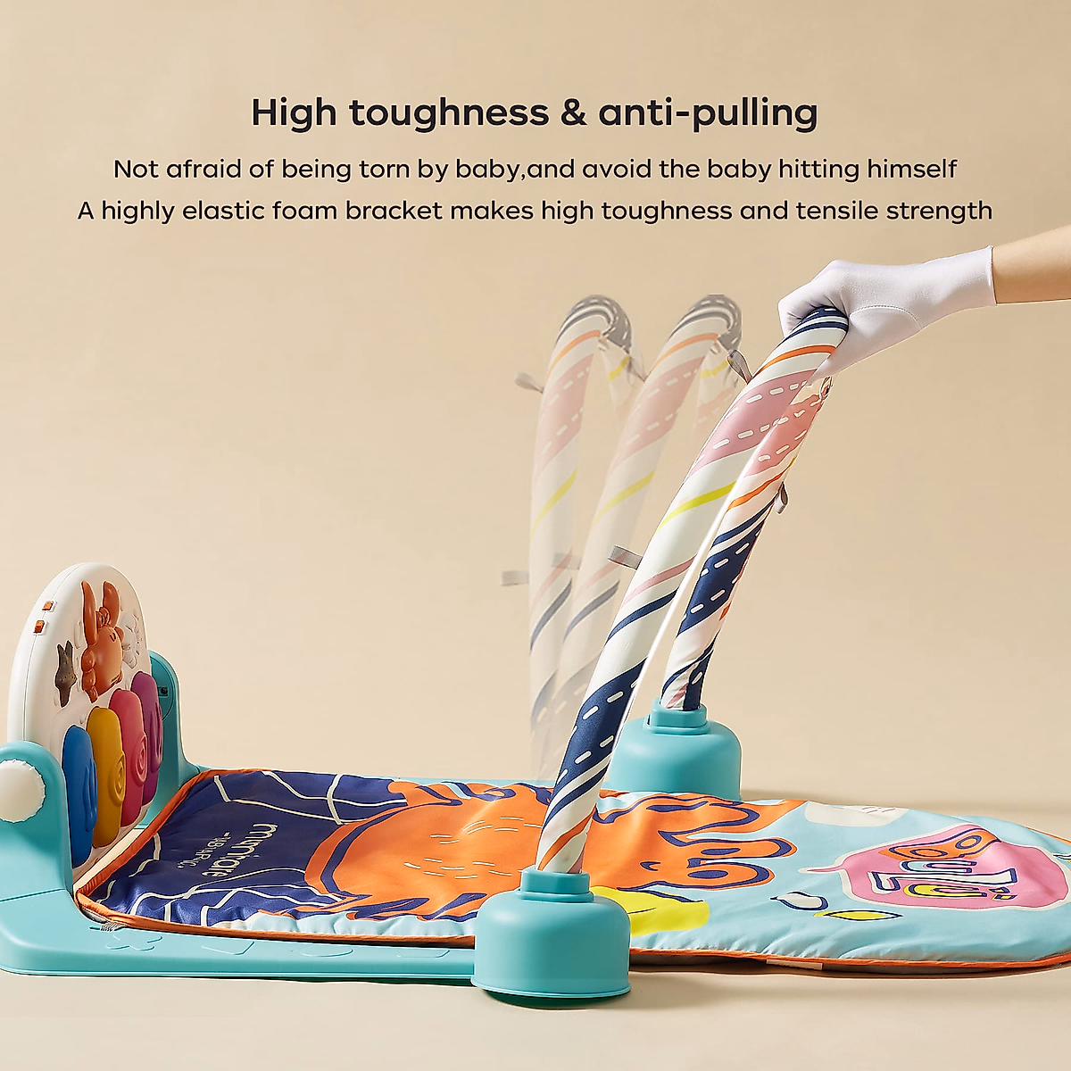 bc babycare Baby Tummy Time Mat with Music Activity Play Gym Mat Kick and Play Piano for Newborn Toddler Boys Girl 0 3 6 9 12 Months