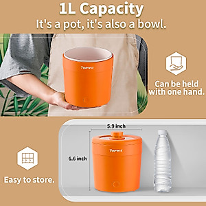 Topwit Ramen Cooker - Mini 1L Electric Pot for Noodles, Pasta, Steak, Egg with Over-Heating and Boil Dry Protection - Portable, Dorm Room Essentials, Orange