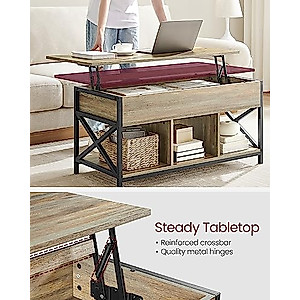 VASAGLE Lift Top Coffee Table for Living Room, Industrial Coffee Table with Hidden Compartments and Storage Shelf, Steel Frame, 19.7 x 39.4 x (19.3-24.4) Inches, Oak with Blue Grains ULCT202B60