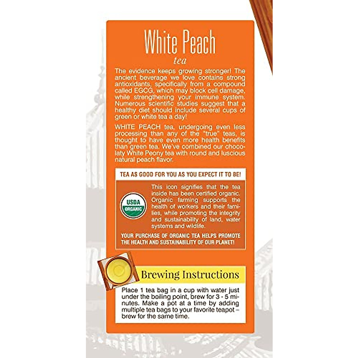 Davidson's Organics, White Peach, 25-count Tea Bags, Pack of 6