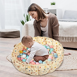 Patywaga 5 in 1 Thick and Plush Play Gym, Tummy Time Mat, Play Mat for Babies and Toddlers, Activity Gym, Baby Activity Center from Baby to Toddler, Ball Pit, Soft Plush Pet Bed, with 5 Toys(Beige)