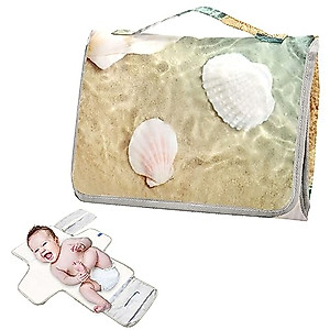 Sea Shell Starfish Portable Baby Changing Pad Diaper Changing Table Pad Foldable Waterproof Travel Changing Station with Built-in Pillow for Baby Gifts Stuff Newborn