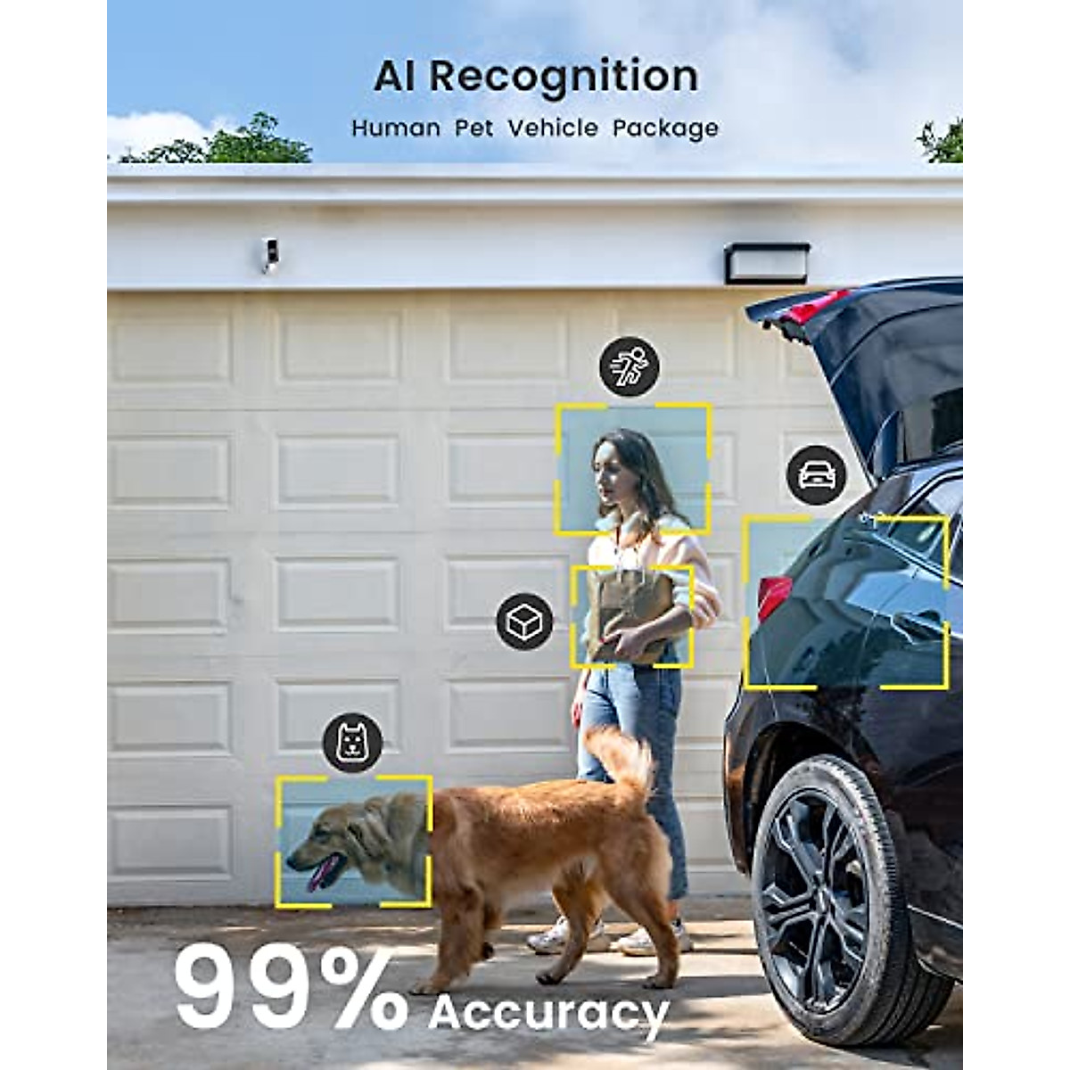 ieGeek Security Cameras Wireless Outdoor, 2K 3MP Battery Powered WiFi Security Camera with Spotlight & Siren Alarm, 2-Way Audio, Color Night Vision, AI Detection for Home Security, Works with Alexa
