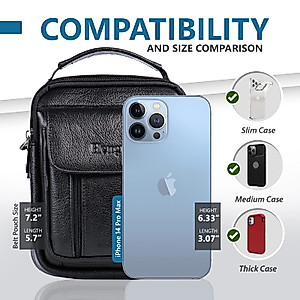 Hengwin Leather Cell Phone Bag Crossbody Purse Fits for iPhone 16 15 14 13 12 Pro Max Holster Samsung Galaxy Note 20 Ultra 9 8 S24 S23 Ultra A15 A25 A54 Wallet Case Handbag with Shoulder Strap (Black)