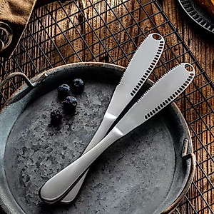 Qishing Stainless Steel Butter Spreader Knife ，Spreader Slicer and Butter Curler Knife with Serrated Edge for Cutting and Spreading Butter Cheese Jam，3 in 1 Kitchen Gadgets (2 pack)