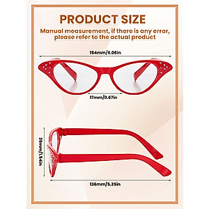 Dunzy 15 Pairs 50s Cat Glasses Bulk Sock Hop Glasses Cat Rhinestone Glasses 1950s Women Accessories Sock Hop Party Decoration