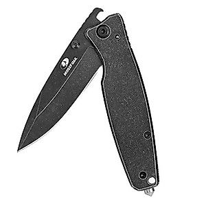 Mossy Oak Folding Pocket Knife - 7 inch EDC Stainless Steel Drop Point Blade Knife - Multi-Functional Tool with Bottle Opener - Liner Lock Handle (Black Stone Wash)