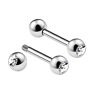 BanaVega 2PCS Surgical Steel Straight Barbell 14 Gauge 1/4 (6mm) 4mm Clear Crystal Conch Lobe Earring Cartilage Piercing BBE 1.6m 6m BCR4m P2 CLR 0