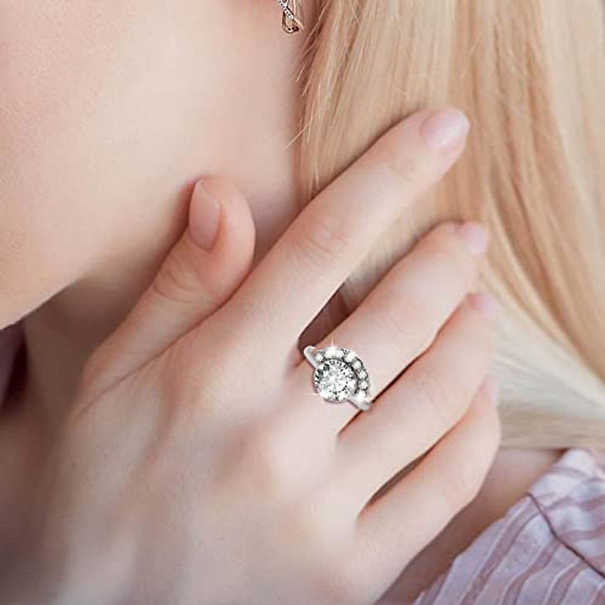 Between The Finger Ring Diamond Encrusted Chic Metal Geometric Fan Diamond New Ring White Foreverbrilliant Engagement Ring Engagement Jewelry Gift Women Wedding Rings Jewelry Features (White, 6)