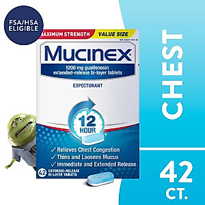 Mucinex Maximum Strength 12-Hour Chest Congestion Expectorant Tablets, 42 ct (Pack of 6)