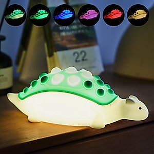 SALUOKE Dinosaur Kids Night Light,Silicone Nursery Dino Lamp with Pop Bubble,7 Nightlight Modes Rechargeable Bedside Touch Lamp,Baby Room Decor,Cute Lamp Dinosaurs Gifts for Toddler(Green)