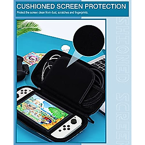 TiMOVO Carrying Case Compatible with Nintendo Switch OLED Model 2021 & Switch, Durable Hard Shell Game Storage Handbag Portable Travel Bag PU Pouch with Pocket for 10 Game Cards & Accessories, Gilding