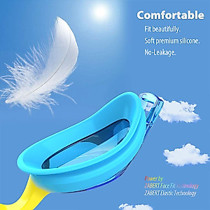 ZABERT K20 Swimming Goggles for Kids Toddler Youth Girls Boys Junior Jr Childrens Child Little Age 3 4 5 6 7 8 9 10 11 12 13 14 Years Anti Fog Blue Yellow Green Pink Clear, 3 Pack